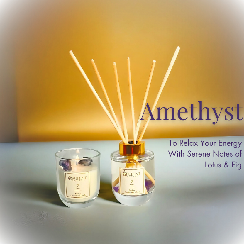 Amethyst Crystal Candle & Diffuser Set for Relaxation & Healing ...
