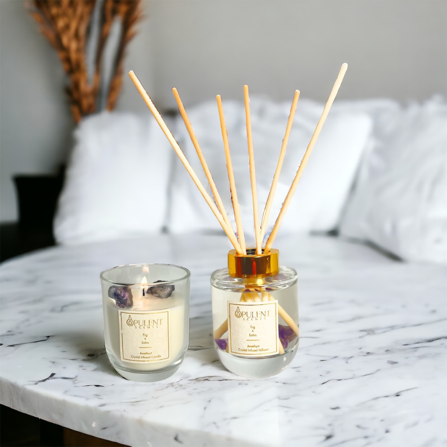 Amethyst Crystal Candle & Diffuser Set for Relaxation & Healing ...