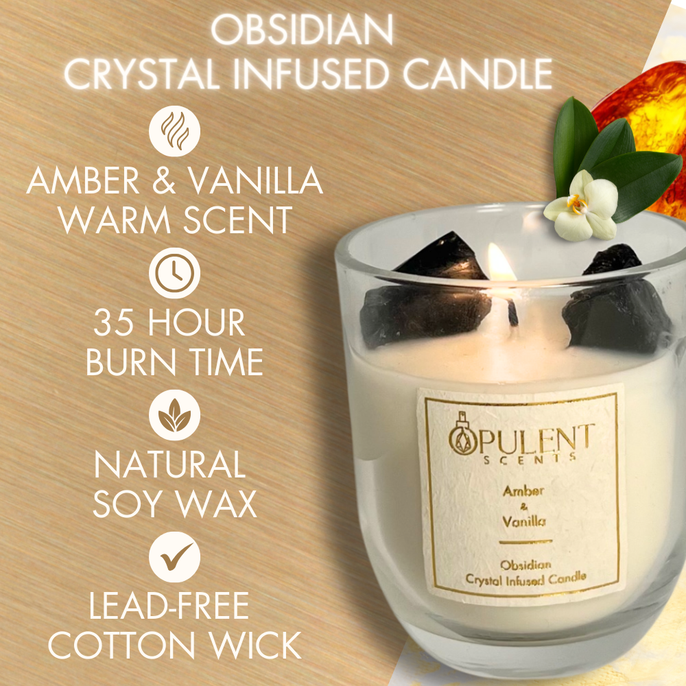 Obsidian Crystal Candle & Diffuser Set for Protection & Balance – Opulent Scents